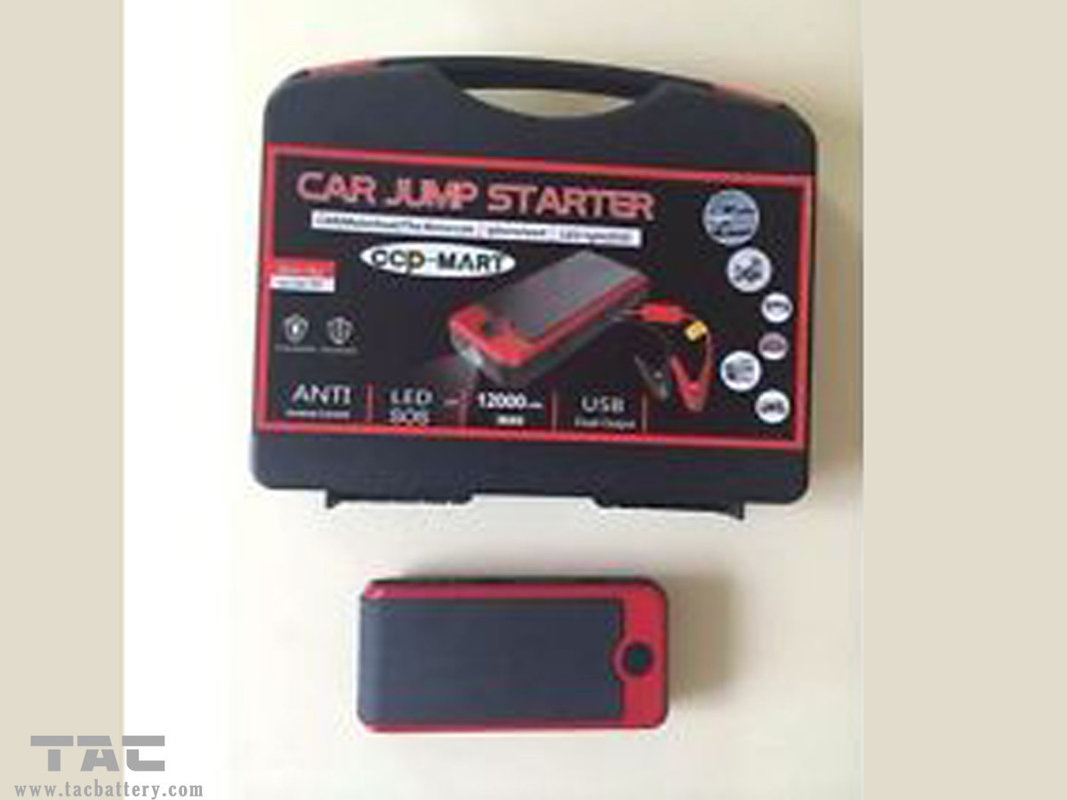 Red 12000mAh Jump Starter Kit with Both Home and Car Adpator Mobile Phone Switch