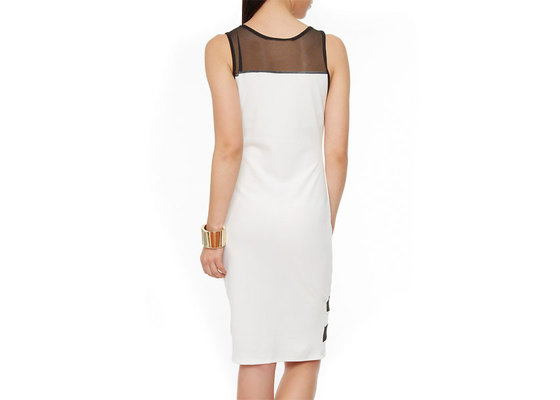 Sheer Mesh Scoopneck Evening Party Dresses , Women Bodycon Dress With Stripes