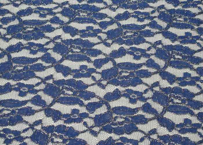Eco-Friendly Metallic Lace Fabric Blue , Nylon Cotton Lace Fabric CY-LW0791