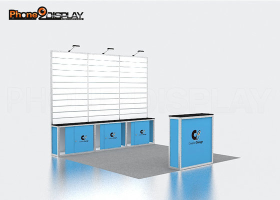 Matériel créatif de tissu de tension de cabines de salon commercial de Slatwall de conception avec des lumières