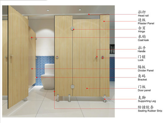 Waterproof Decorative Toilet Cubicle Dimensions with Accessories