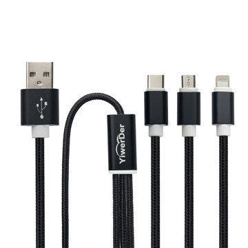 Usb 케이블, 나일론3에서 1 YiwerDer 4FT 금속 번개 마이크로 유형 C는 USB 빠른 위탁 케이블 코드를 땋았습니다