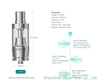 Original Ijust2 TC Tank 5.5ml Sub Ohm dual coil EC head 0.15ohm fit 30w-60w tc mod ijust 2 atomizer supplier