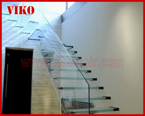 Floating Staircase VK51CTemperedGlass12mm Tread Glass LED Light strip StringerBeechTread StringerStainless Steel Powder