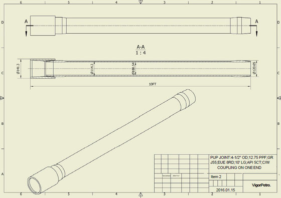 PUP JOINT 4-1/2" OD x 10' ft LG,12.75 PPF, GR J55,EUE 8RD,API 5CT;C/W COUPLING ON ONE END