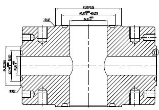 Cross, Studded, 4 1/16" x 2 1/16" 10000PSI, AISI4130-60K-PSL3-PU-EE, API6A, NACE MR0175
