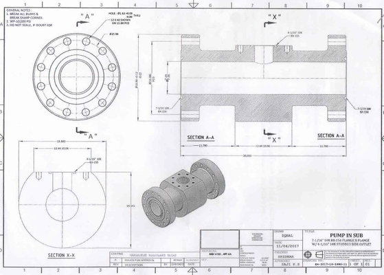 Pump In Sub, 7 1/16" flange (top and bottom connection) x 4 1/16" side connection, 5 feet