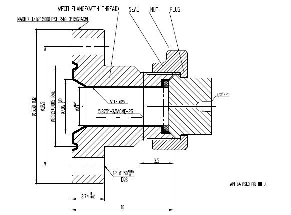 Weco Adapter Union Flange 7-1/16" 5000PSI * 3" Fig 1502 Female C/w 1/2" NPT and Nut HH