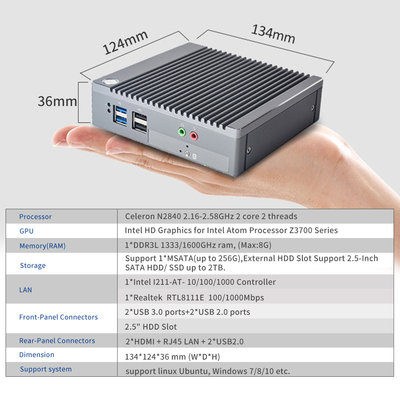 Factory gemini lake n2840 n2940 8GB+128GB Dual WiFi fanless mini PC computer for point of sales