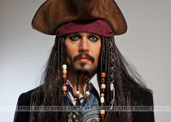 Figura di cera di Jack Sparrow/figure di cera realistiche della celebrità pirati della statua di cera film/caraibica