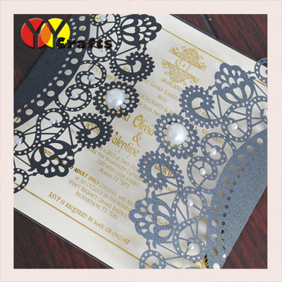 Simple Wedding invitation card , red pearl paper invitation card with tied butterfly ribbon