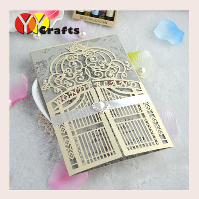 Elegant Wedding Invitation Card Gatefold With Laser Cutting , Free Name Logo