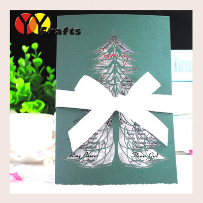 Christmas Party Favor Pearl Paper Laser Cut  "Christmas Tree" Design Christmas Invitation Cards