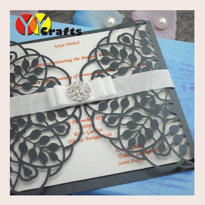 Delicate fancy wedding cards black color paper custom design wholesale price