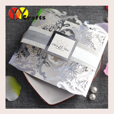 Silver Wedding Invitation Card , Fancy Wedding Invitations 15x15 cm