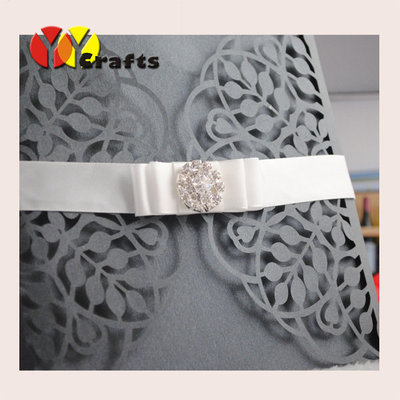 folded small leaves design laser cut wedding invitation cards greeting cards with ribbon and buckle