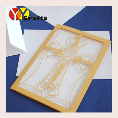 Gold Cross Wedding Invitation Card , Kids Birthday Invitation Cards Hand Made