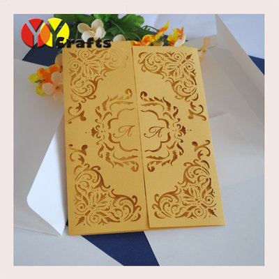 Laser Cut Wedding Invitation Card Gold Gate Fold Invitations with Initials