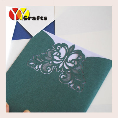 Laser Cut  Wedding Invitation Card  Blackish Green Hot Foil Stamping