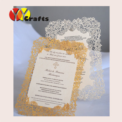Elegant wedding invitation card with flower lace metallic paper