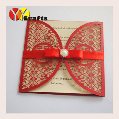 Red Double Happiness Marriage Invitation Card  Ribbon Buckle , Customized Wedding Invitations