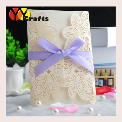 Wedding and party decoration laser cutting 3d floral lace handmade invitation cards with envelop