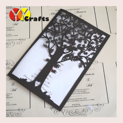 wedding invitation card China wholesale laser cut blank fashion invitation cards love tree royal blue ribbon rhinestone