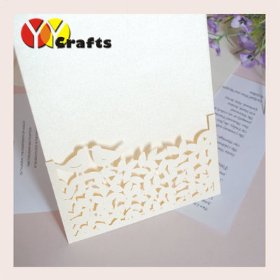 Pocket  Wedding Invitation Card Laser Lace Love Birds Design , Invitation Card Of Marriage