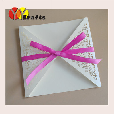 Laser cut flower wedding invitaiton cards sleeve Purple color pearl paper invitaiton cards