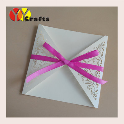 Laser cut flower wedding invitaiton cards sleeve Purple color pearl paper invitaiton cards