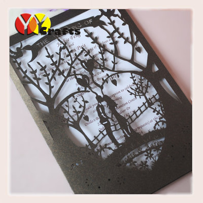 Elegant handmade bride and groom lace laser cutting fancy wedding cards