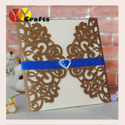 Flower Laser Cut  Wedding Invitation Cards Brown Pearl Color INC043