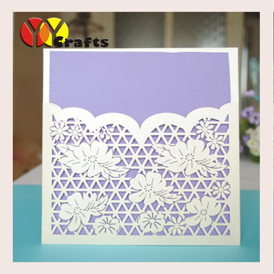 White flower handmade paper custom laser cutting wedding invitation cards with printing