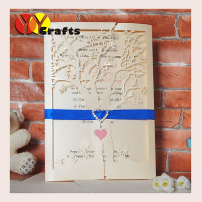 Ecofriendly handmade wedding decoration laser cut tree shape indian wedding cards invitation type