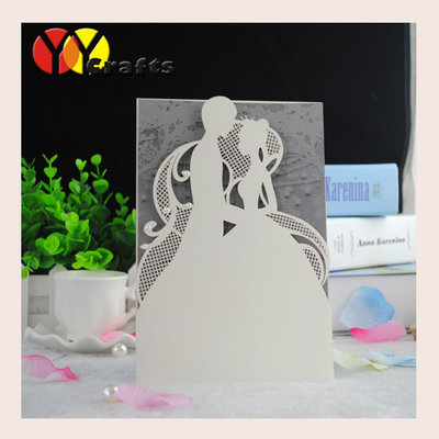 White wedding invitation card with wedding couple design pocket