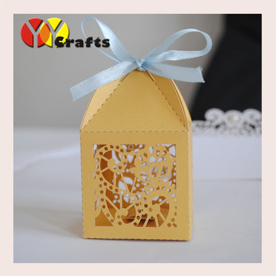 Custom Wedding Gift Boxes laser cut with ribbon , Cross Favor Boxes