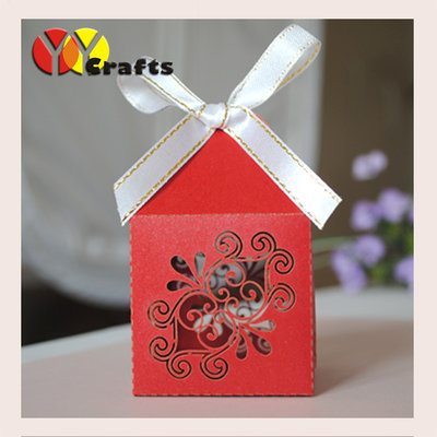 Red wedding gift boxes flora with silk ribbon candy packaging box