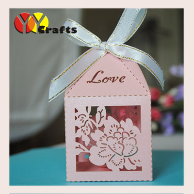 Handmade gift wedding boxes laser cut love theme candy favor box free ribbon