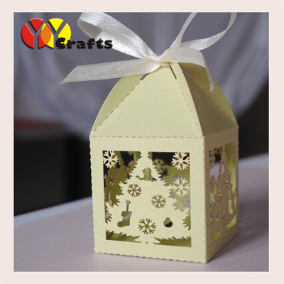 Christmas Tree Laser cut Christmas Party Favor and gift boxes chocolate packaging boxes with ribbon