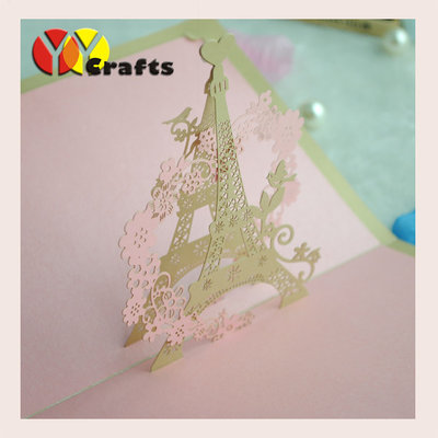 Romantic Pop Up Card wedding invitation card laser cut Eiffel Tower elegant