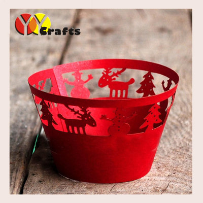 Christmas Design cupcake wrappers Orange color laser cut pearl paper cupcake wrapper and Christmas Cake decorations