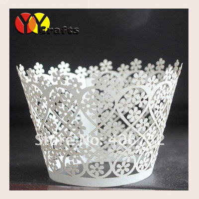 Pure white flowers Laser Cut Cupcake Wrappers lace baking cake cup muffin