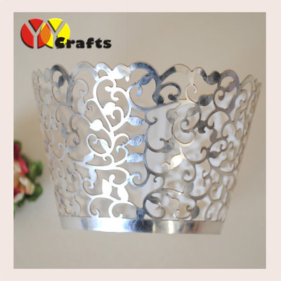 Flower branch laser cut cupcake wrappers metallic silver paper various colors