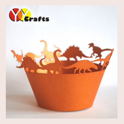 Orange Dinosaur Cupcake Wrappers For wedding , Laser Cut Cupcake holder