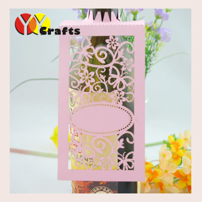 Pink wedding theme Wine Claims , laser cut paper wine glass tag for wine bottle