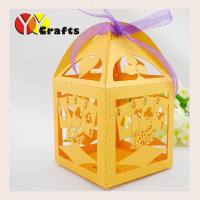 Lemon Yellow Candy Wedding Gift Boxes Birdcage Poker Design