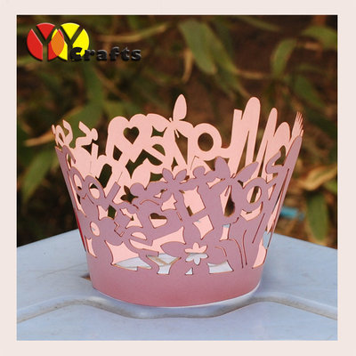 Laser Cut Cupcake Wrappers pink Happy mother's day party decoration laser cut cupcake wrappers from YOYO crafts
