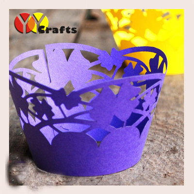 Laser Cut Cupcake Wrappers Filigree White Laser Cut Cupcake Wrapper in purple color