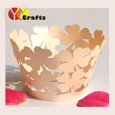 Pink Paper Fancy Cupcake Wrappers Leaves Design For Baby Showers