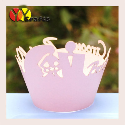 Couple design Laser Cut Cupcake Wrappers for wedding favor supply with couple's name